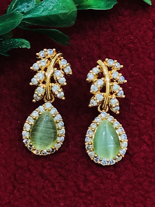 Alluring Gold Plated Light Green Color Beautiful Earrings