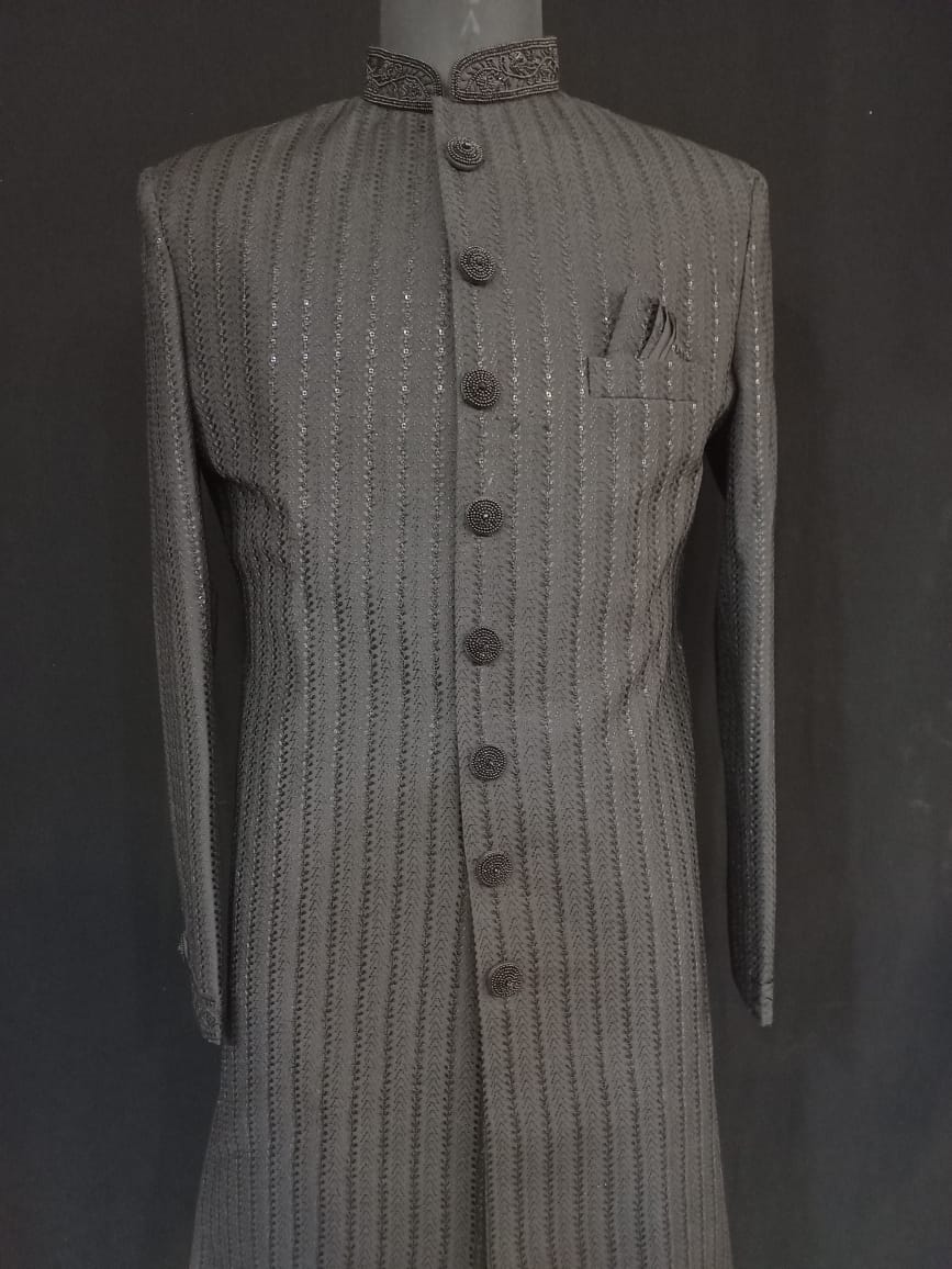 Premium Designer Vivaah Hand Embroidery Silk Sherwani Suit For Men - B ...