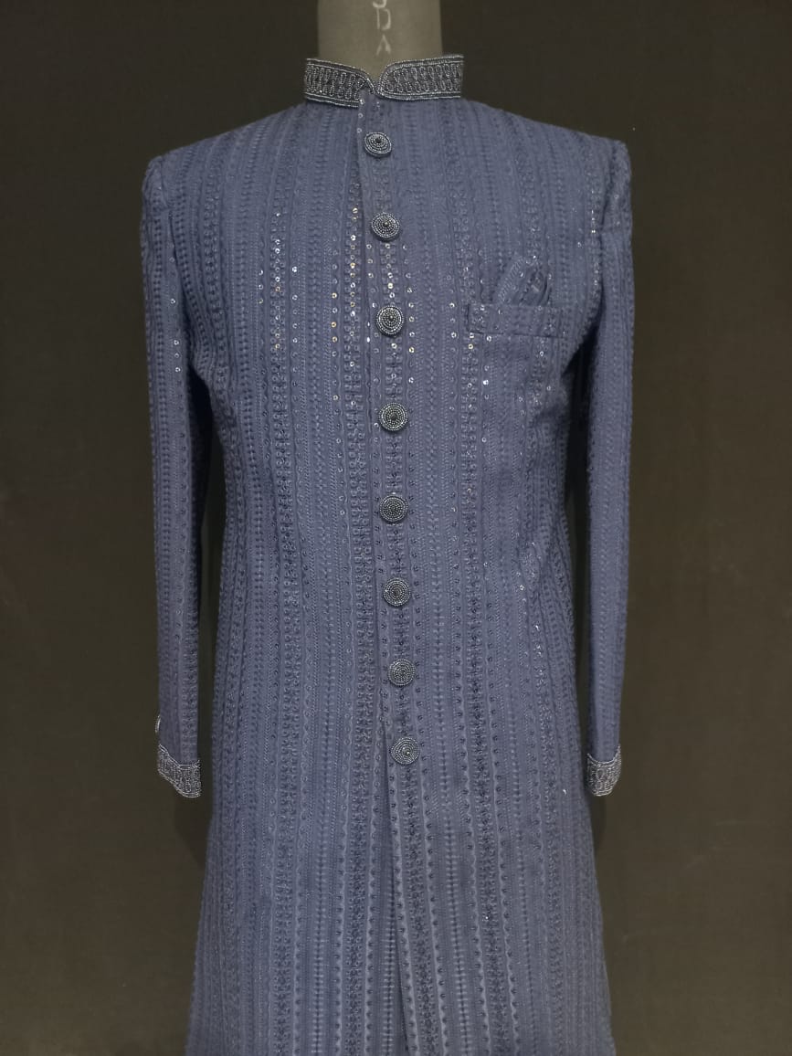 Premium Designer Vivaah Hand Embroidery Silk Sherwani Suit For Men - N ...